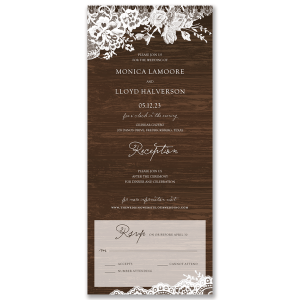 Rustic Lace Border All-in-One Wedding Invitation | Gartner Studios